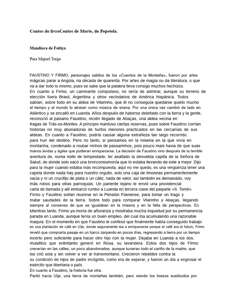 Cuentos Del Libro Cuentos de Muerte, de Pepetela | PDF