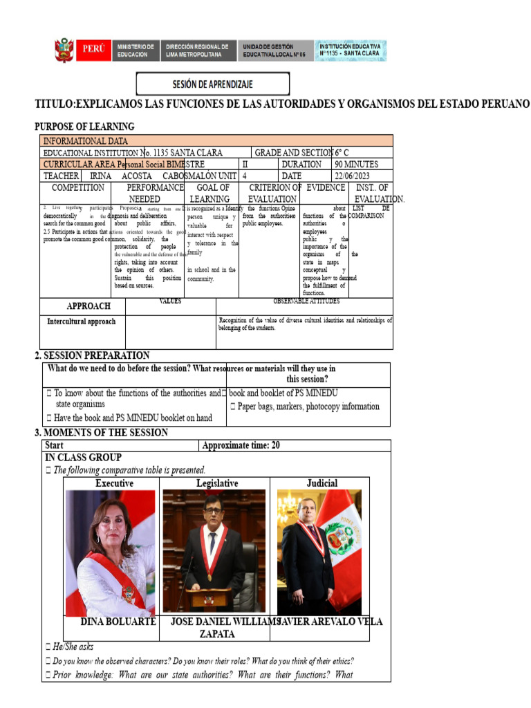 Learning Session Functions of State Authorities | PDF | Peru | Government