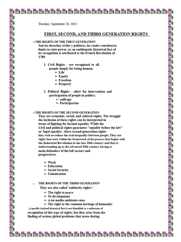 First, Second, and Third Generation Rights. | PDF