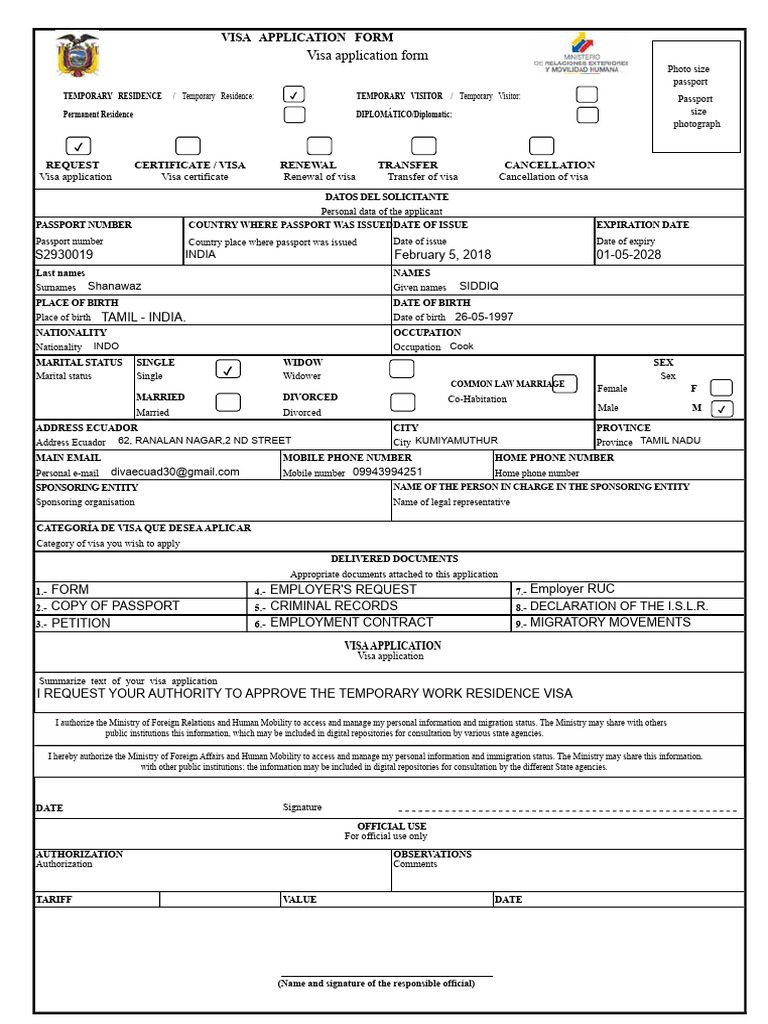 1 Visa Application Form | PDF | Travel Visa | Passport