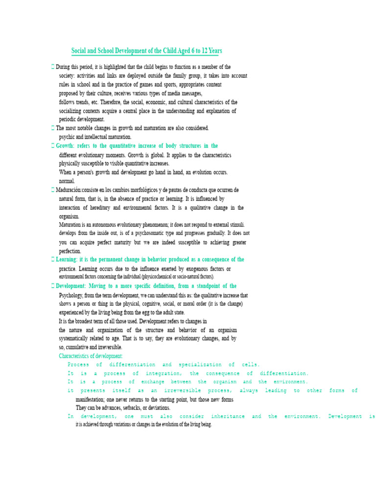 Social and School Development of Children Aged 6 To 12 Years | PDF ...