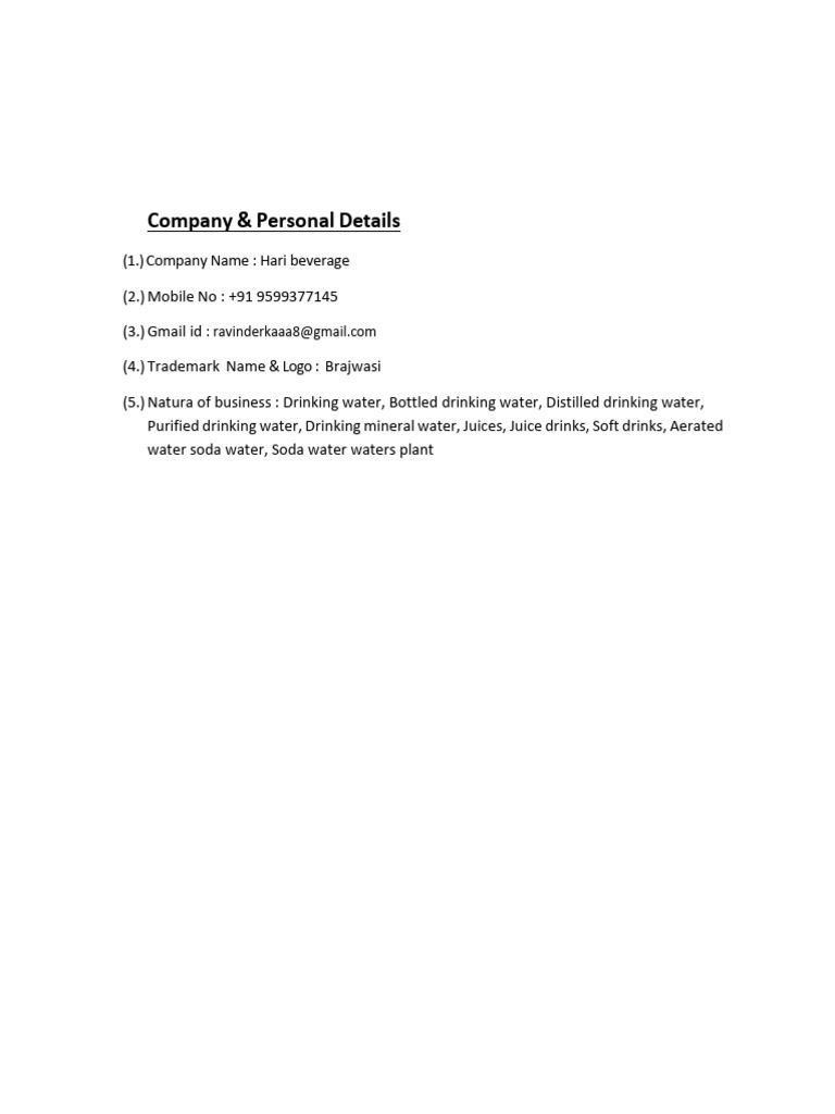 Company & Personal Detail | PDF