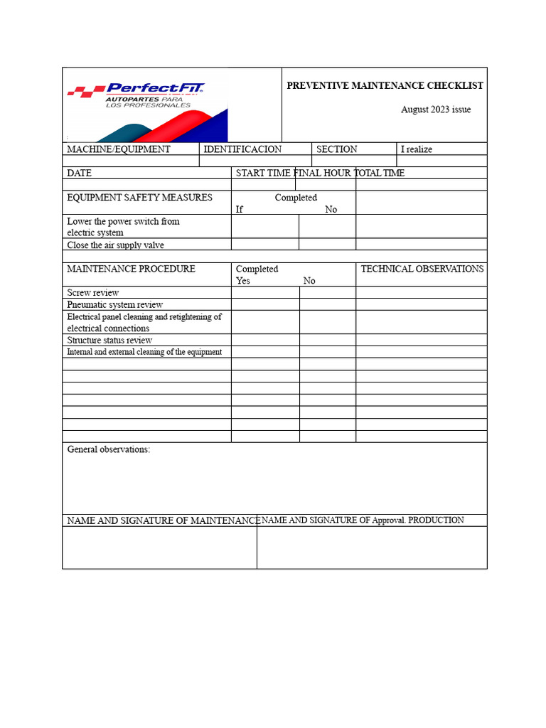 Preventive Maintenance Checklist 2023 | PDF