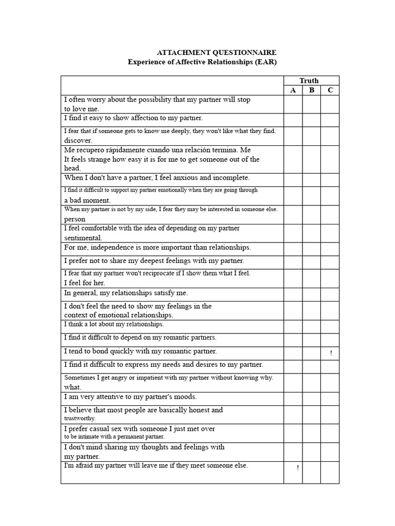 Affective Relationships Questionnaire | PDF | Attachment Theory | Feeling