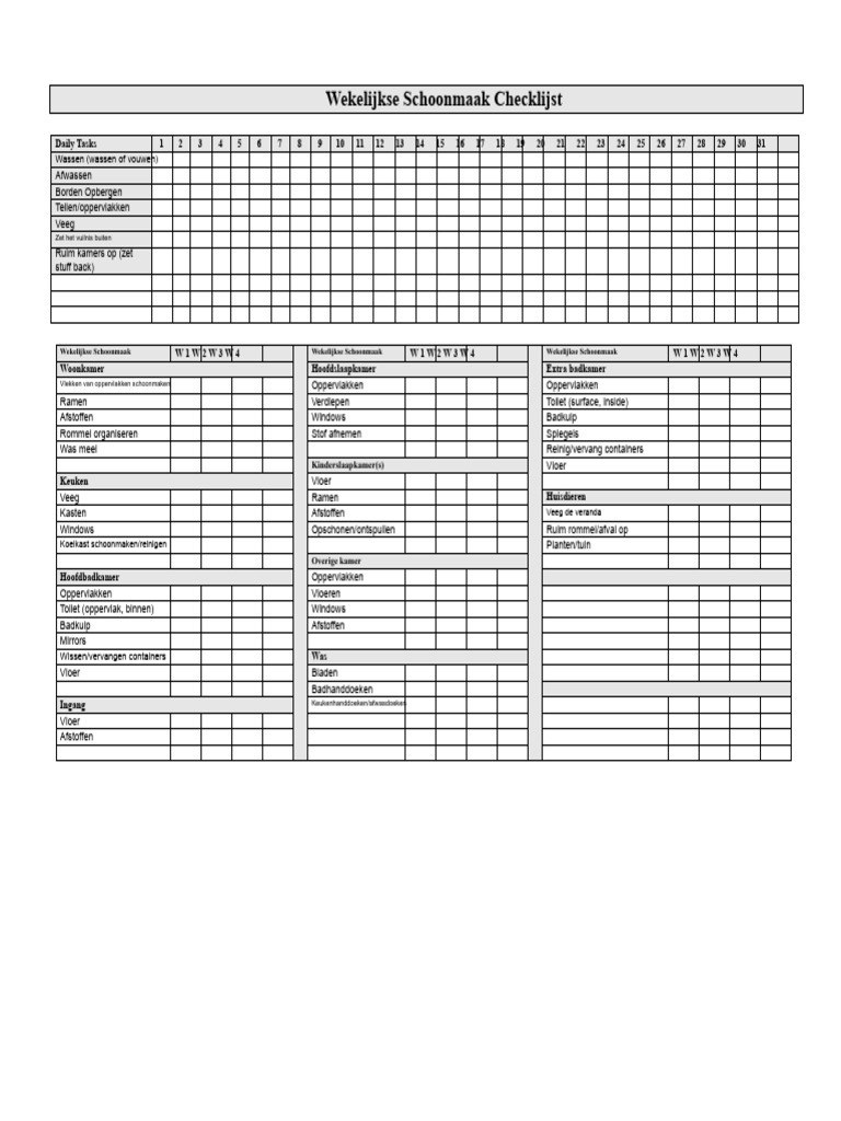 Vier-Weeks Schoonmaak Checklist | PDF