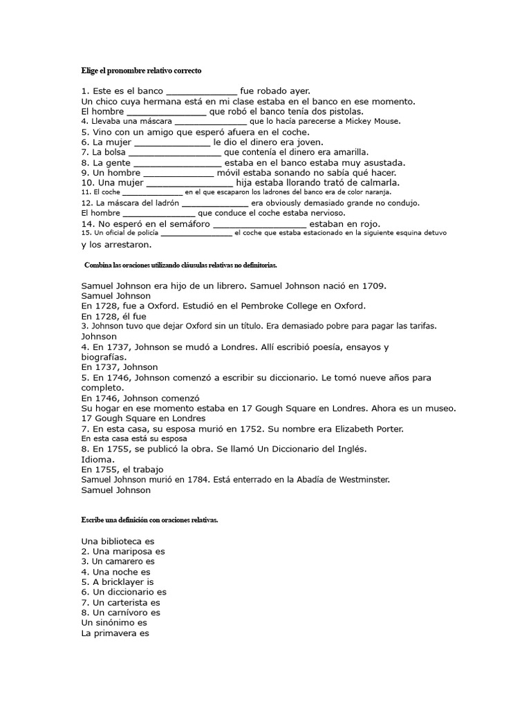 Oraciones de Relativo 4 ESO | PDF | Samuel Johnson | Escocia