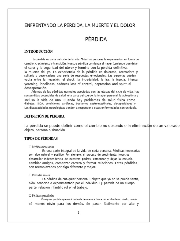 Enfrentando La Pérdida: Muerte y Duelo | PDF | Dolor | Reanimación ...