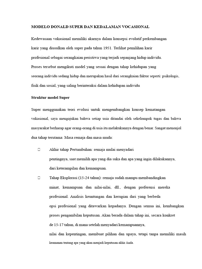 Model Donald Super Dan Kematangan Vokasional | PDF