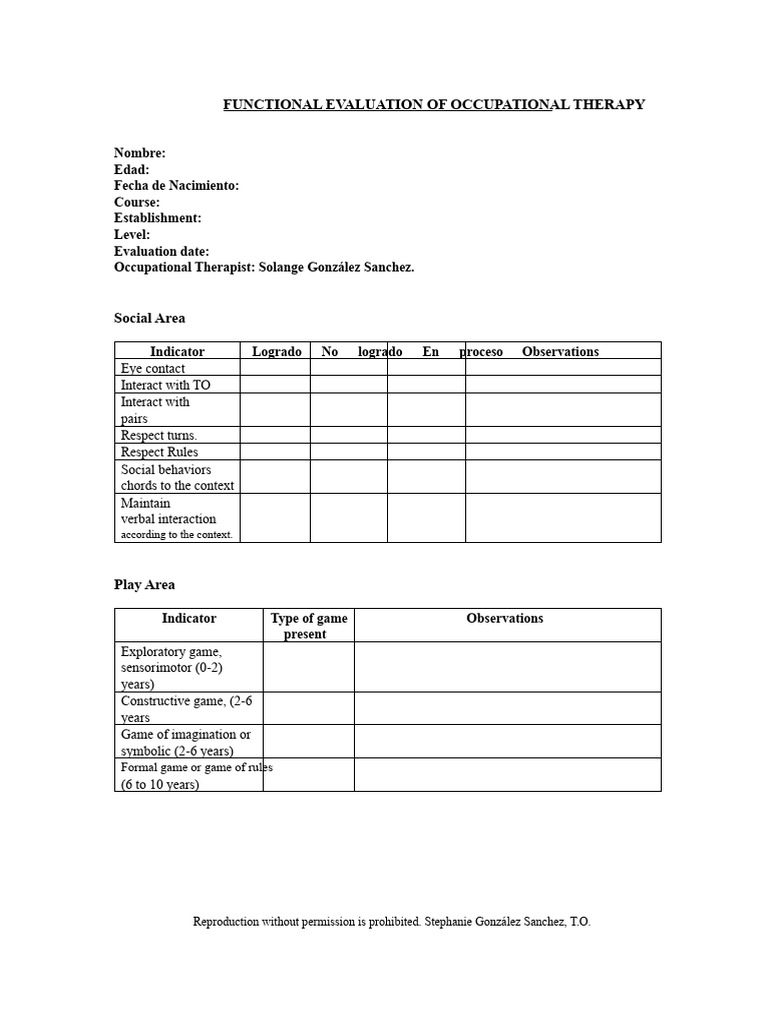 Occupational Therapy Functional Evaluation | PDF | Occupational Therapy ...