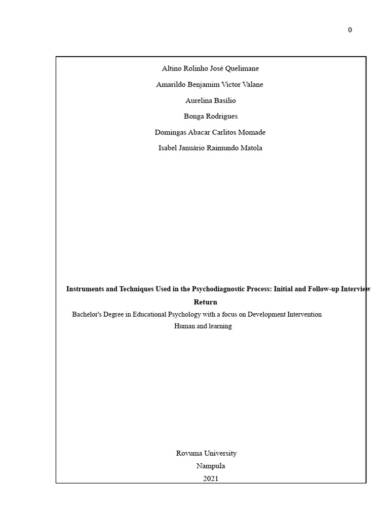 INITIAL INTERVIEW in The Psychodiagnostic Process | PDF | Psychotherapy ...