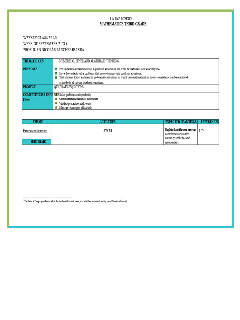Third Grade Lesson Plan. Secondary Mathematics | PDF | Equations ...