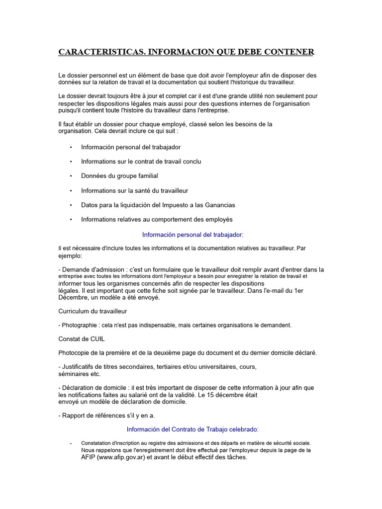 Dossier Personnel Employé : Informations Clés | PDF