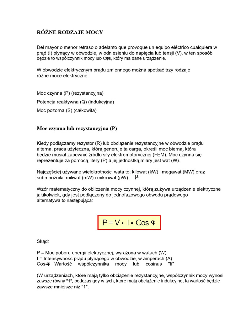 Różne Rodzaje Mocy | PDF