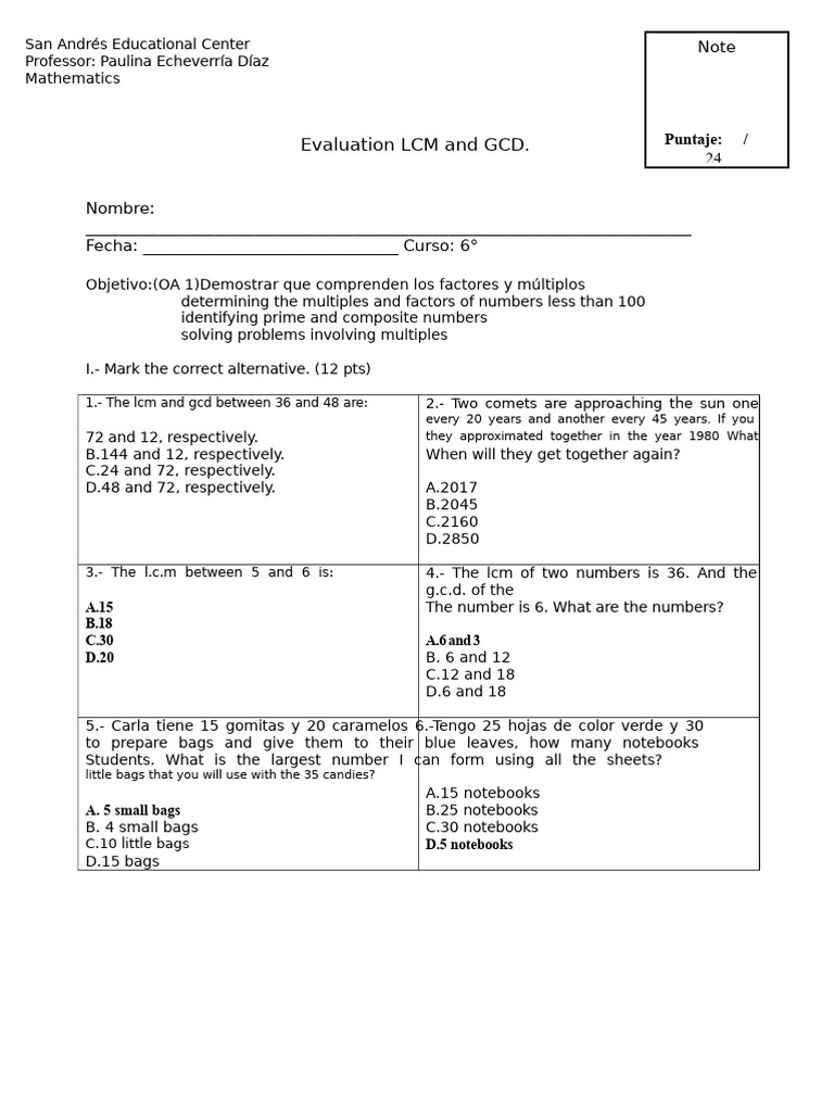 Evaluation of LCM and GCD | PDF | Elementary Mathematics | Discrete ...