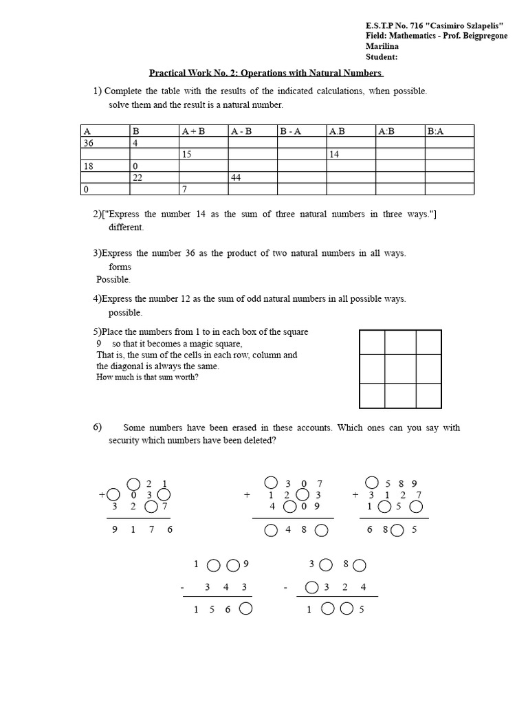 Natural Number Operations and Problems | PDF | Mathematics | Foods