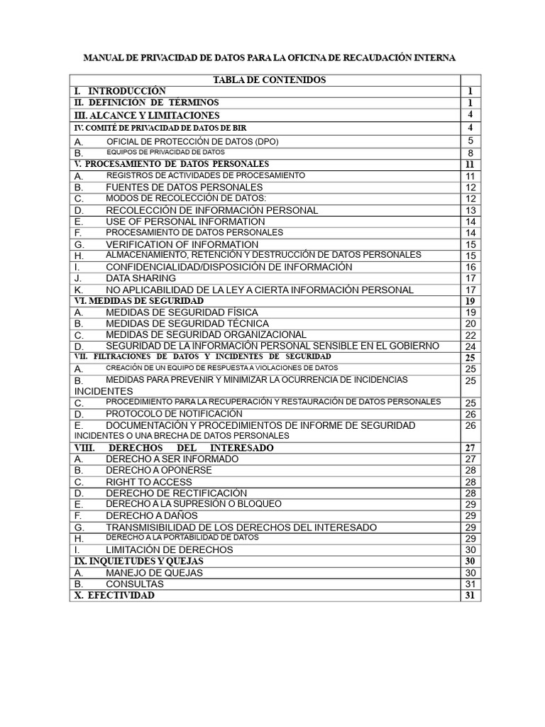 Manual de Privacidad de Datos BIR | PDF | Datos | Información