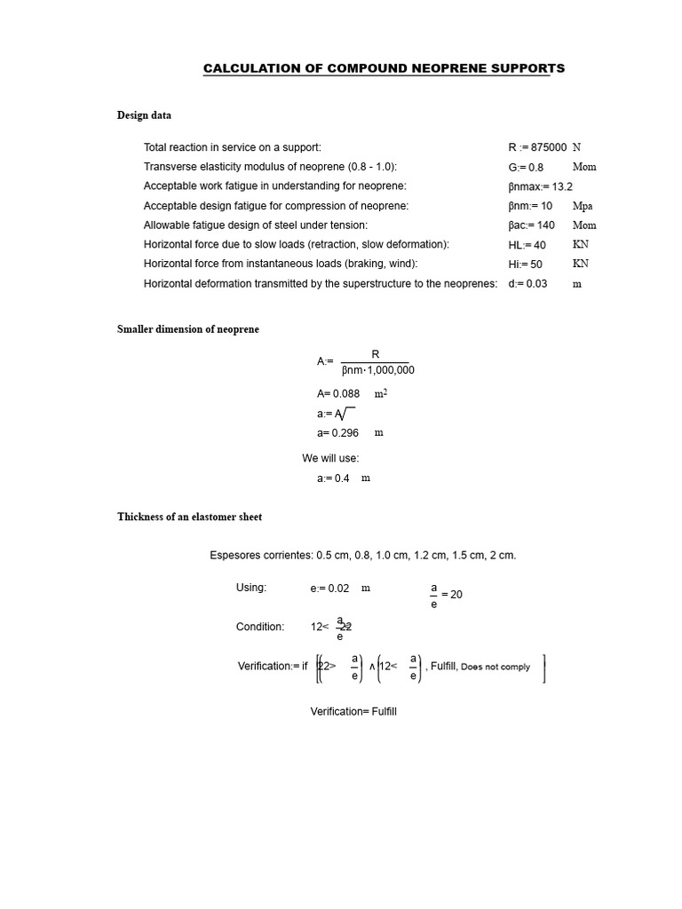 Neoprene Bridge Calculation | PDF | Young's Modulus | Deformation ...