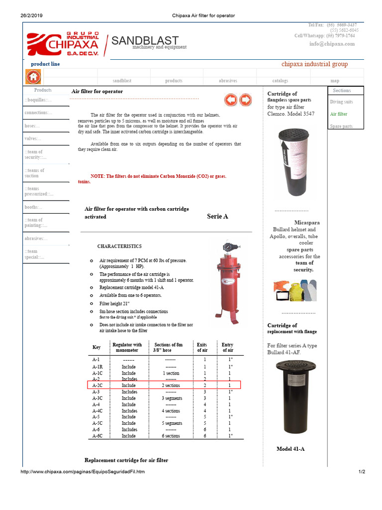 Chipaxa Air Filter For Operator | PDF | Gases | Equipment