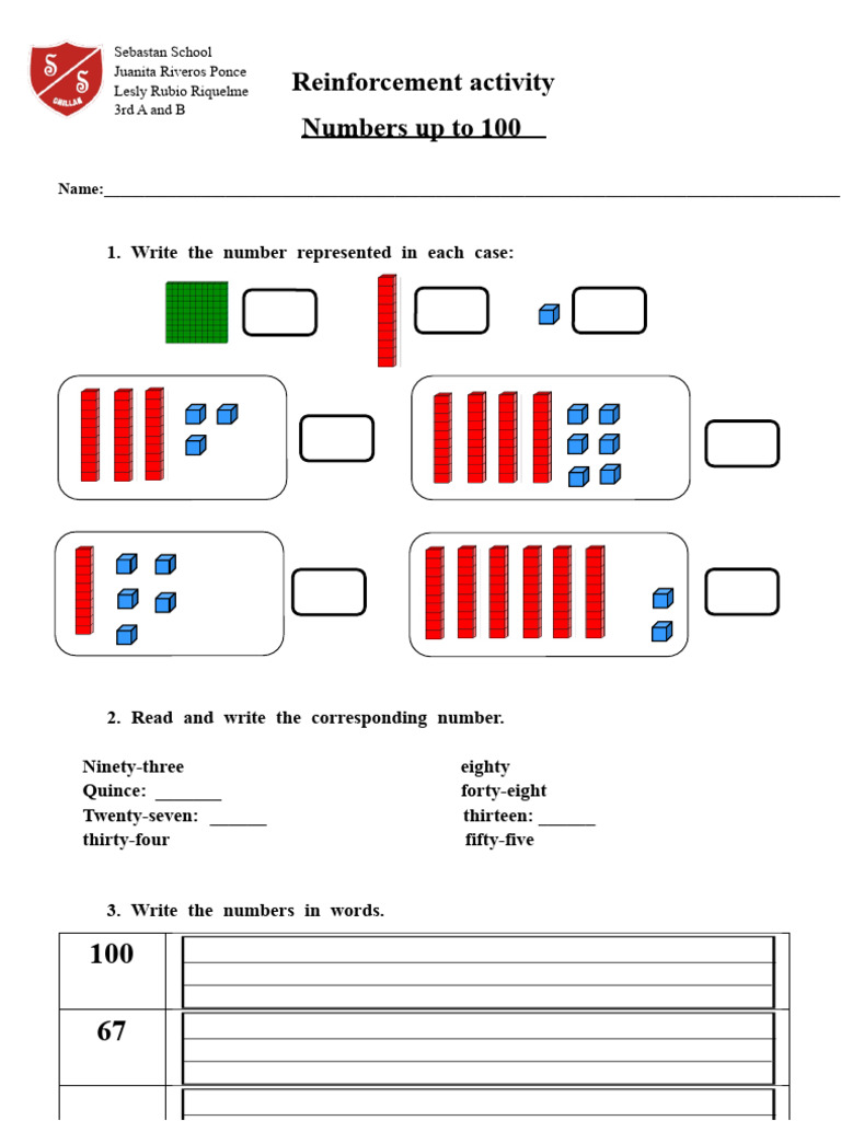 Reinforcement Activity Numbers Up To 100 | PDF