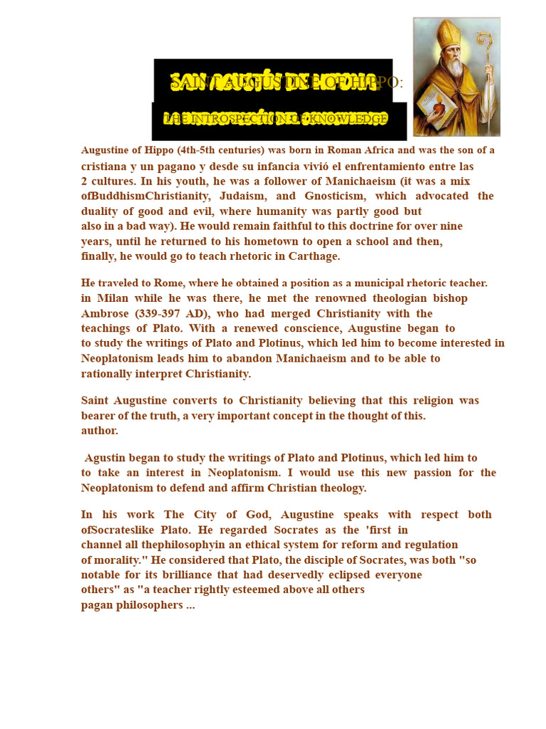SAINT AUGUSTINE OF HIPPO Introspection of Knowledge | PDF | Augustine ...