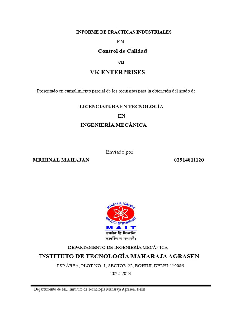 Informe de Control de Calidad | PDF | Calidad (comercial) | Sistema de ...