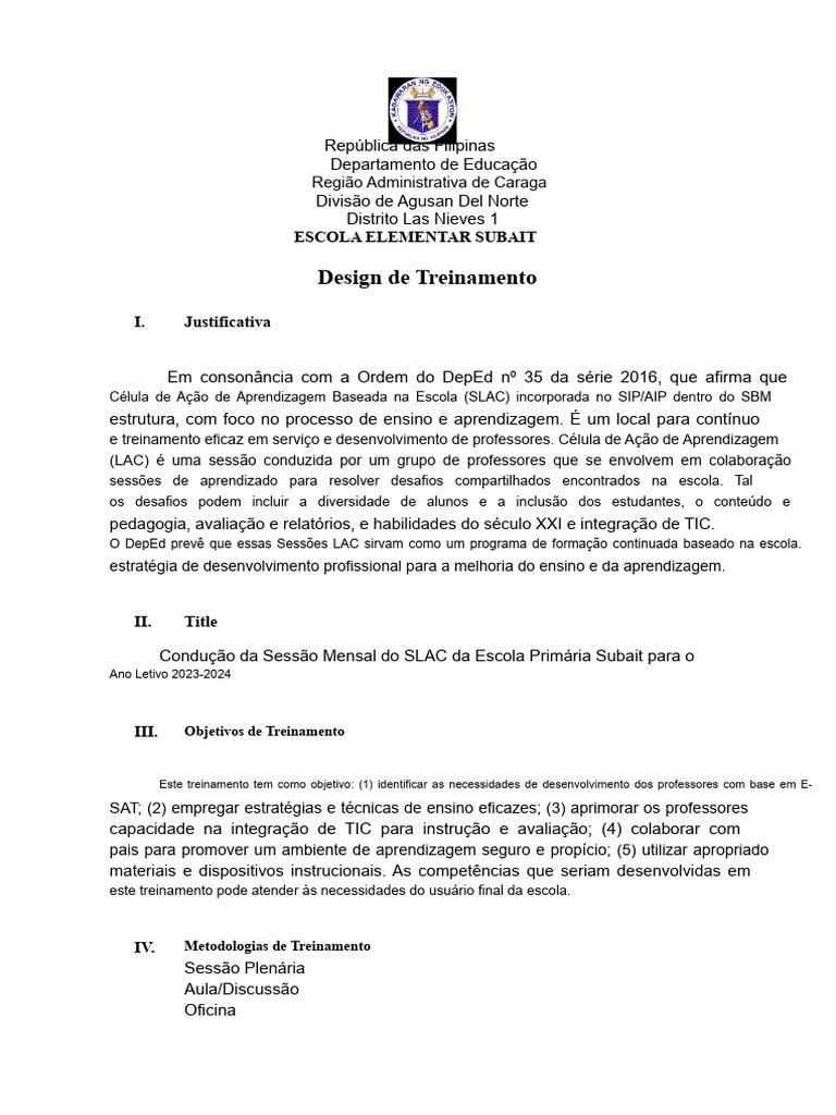 Treinamento SLAC na Escola Subait 2024 | PDF | Aprendizado | Tecnologia ...
