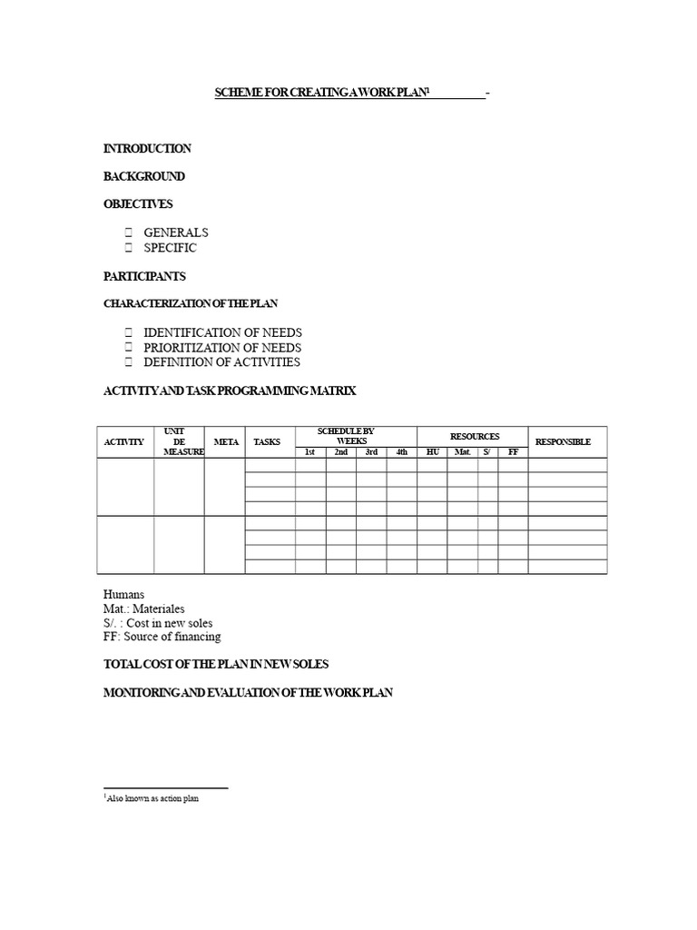 Work Plan Schema | PDF