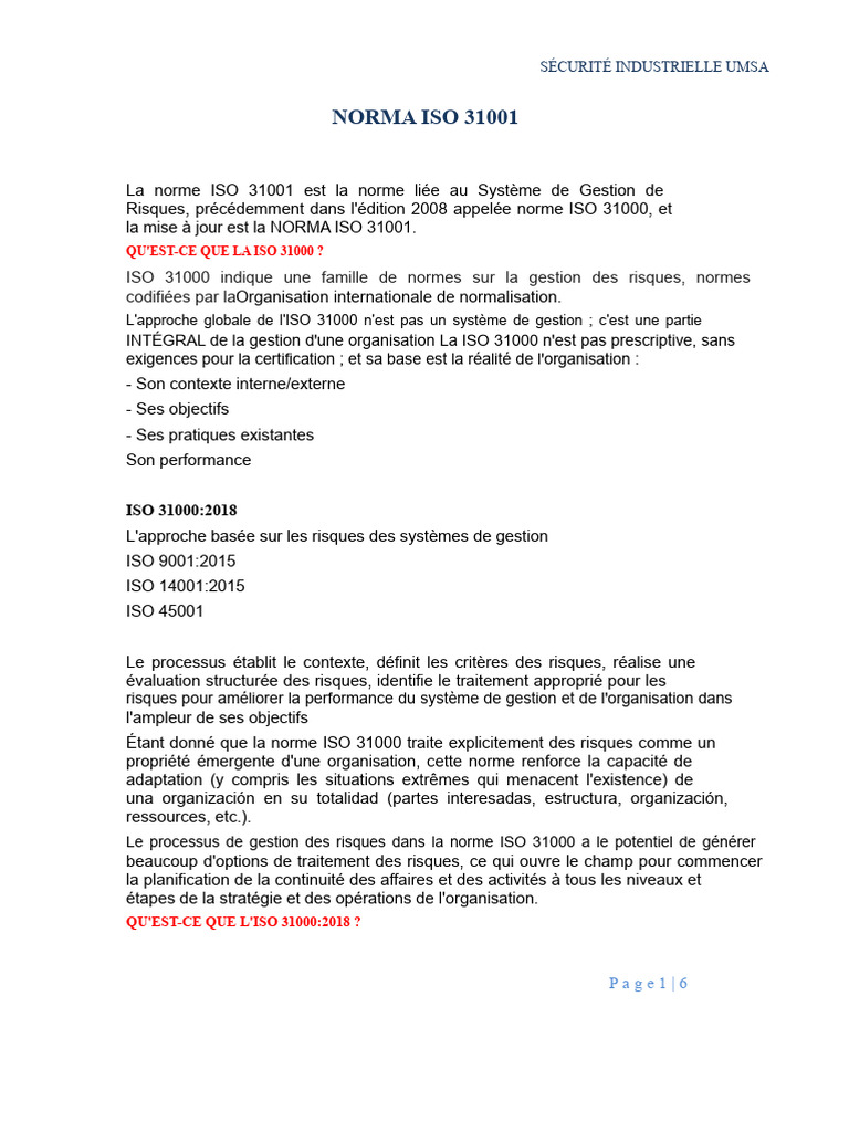 Norme ISO 31001 : Gestion des Risques | PDF | Gestion des risques | Risque