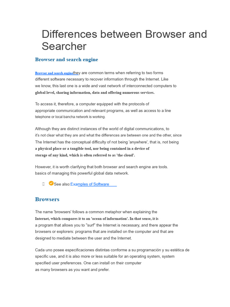 Differences Between Browser and Search Engine | PDF | Internet | World ...
