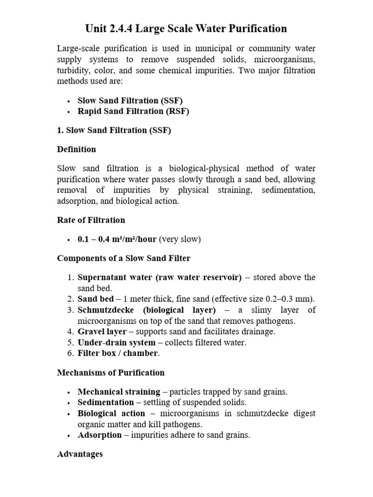 Unit 2.4.4 Large Scale Water Purification | PDF | Filtration | Water ...