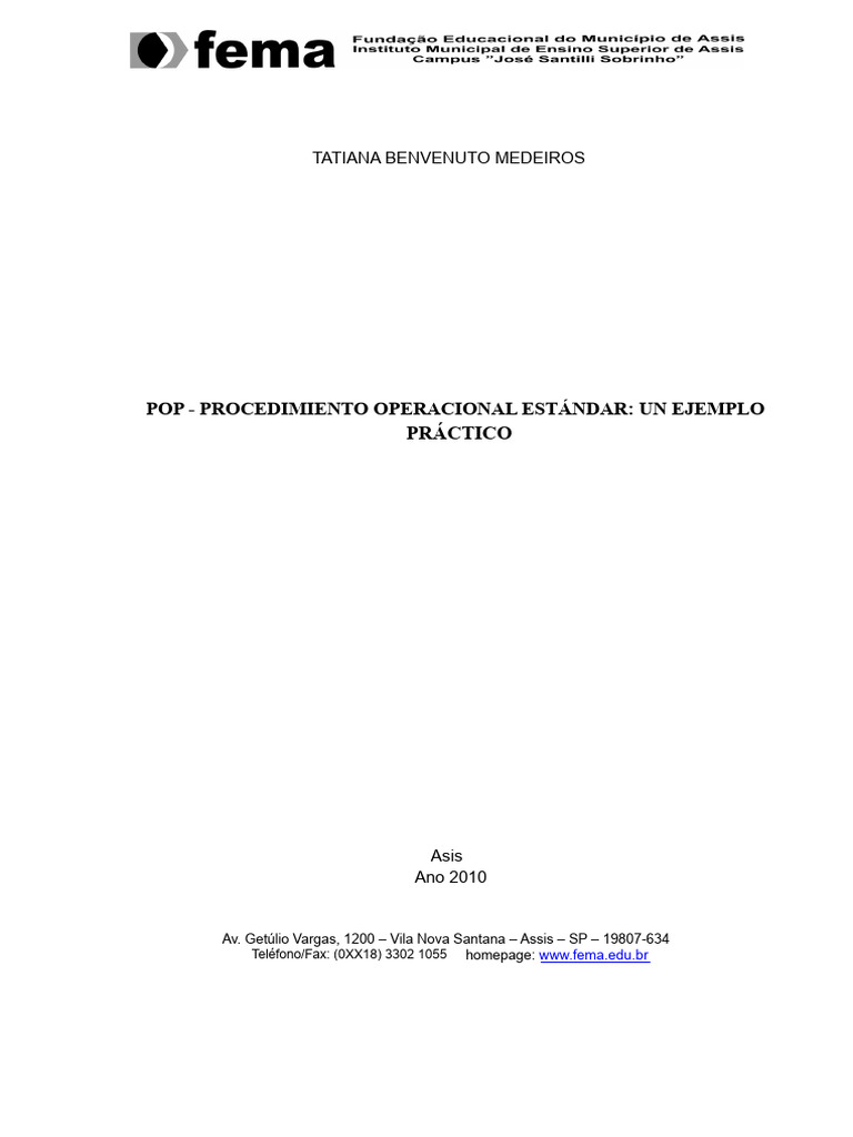 Pop - Procedimiento Operacional Estándar: Un Ejemplo: Práctico | PDF ...