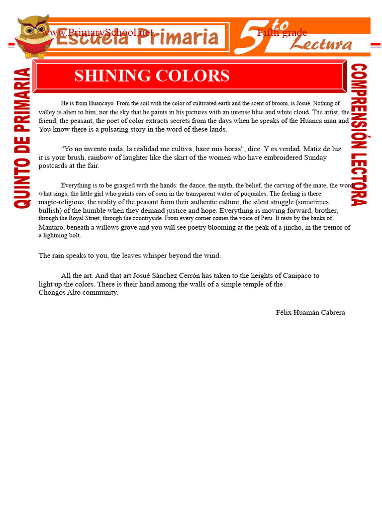 A Huanca Shining Colors For Fifth Grade of Primary | PDF