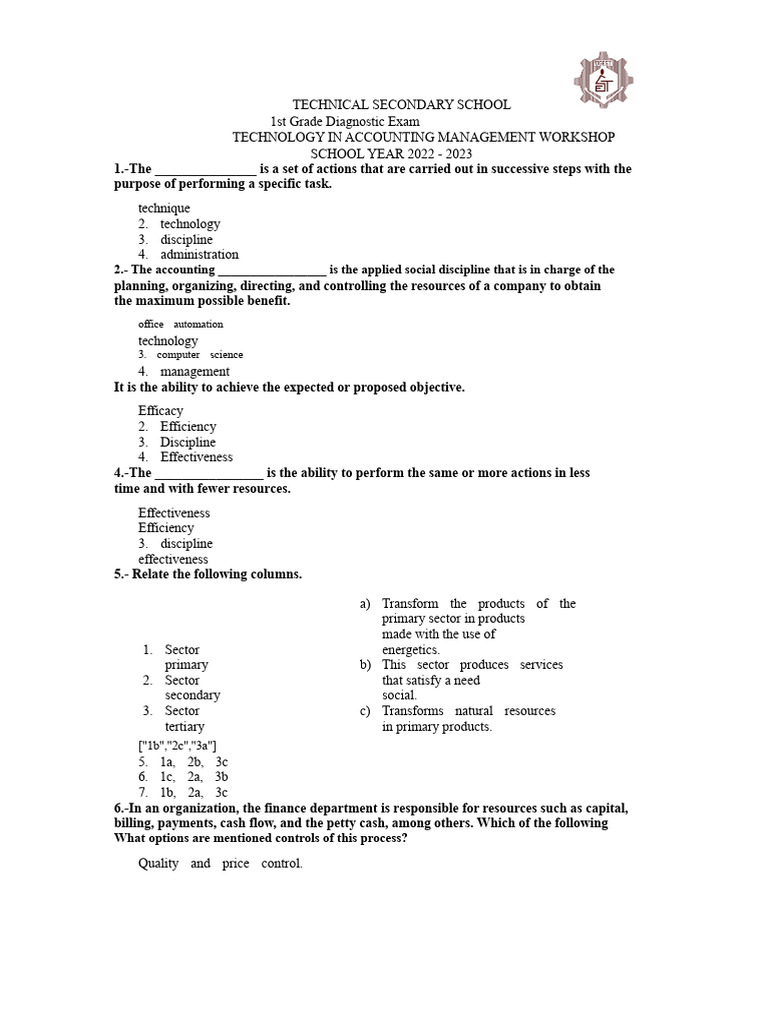 1st Grade Accounting Exam 2022-2023 | PDF | Axiom | Economies