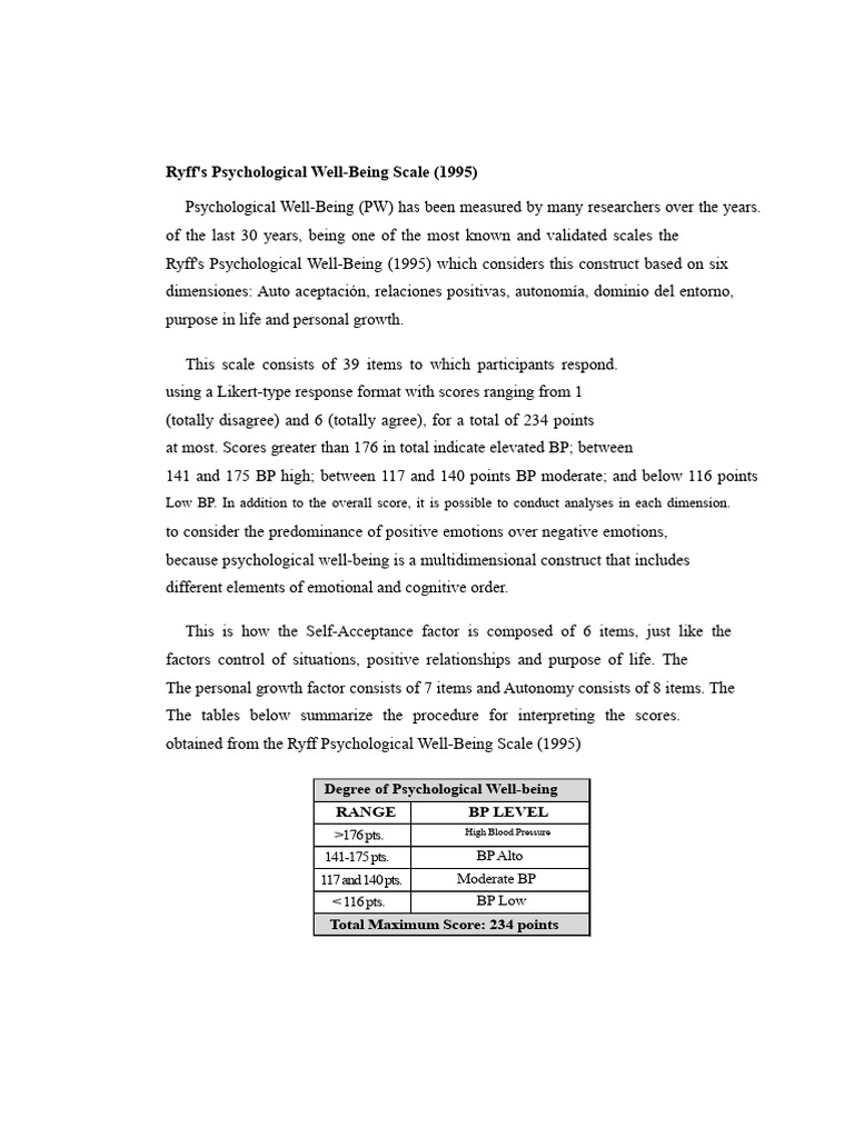 Ryff's Psychological Well-Being Scale Overview | PDF | Well Being ...