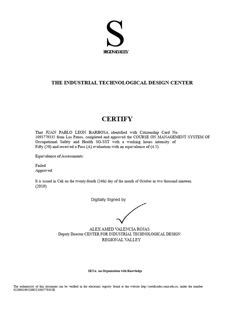 Certificate 50 Hours of SG-SST PDF | PDF