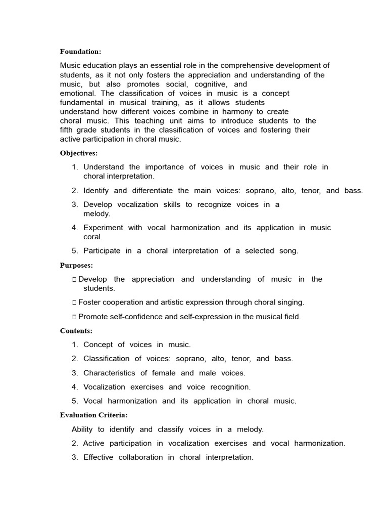 Didactic Unit Fifth Grade Classification of Voices | PDF | Harmony | Choir