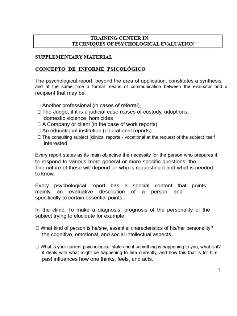 Psychological Evaluation Report Guide | PDF | Psychology | Medical ...