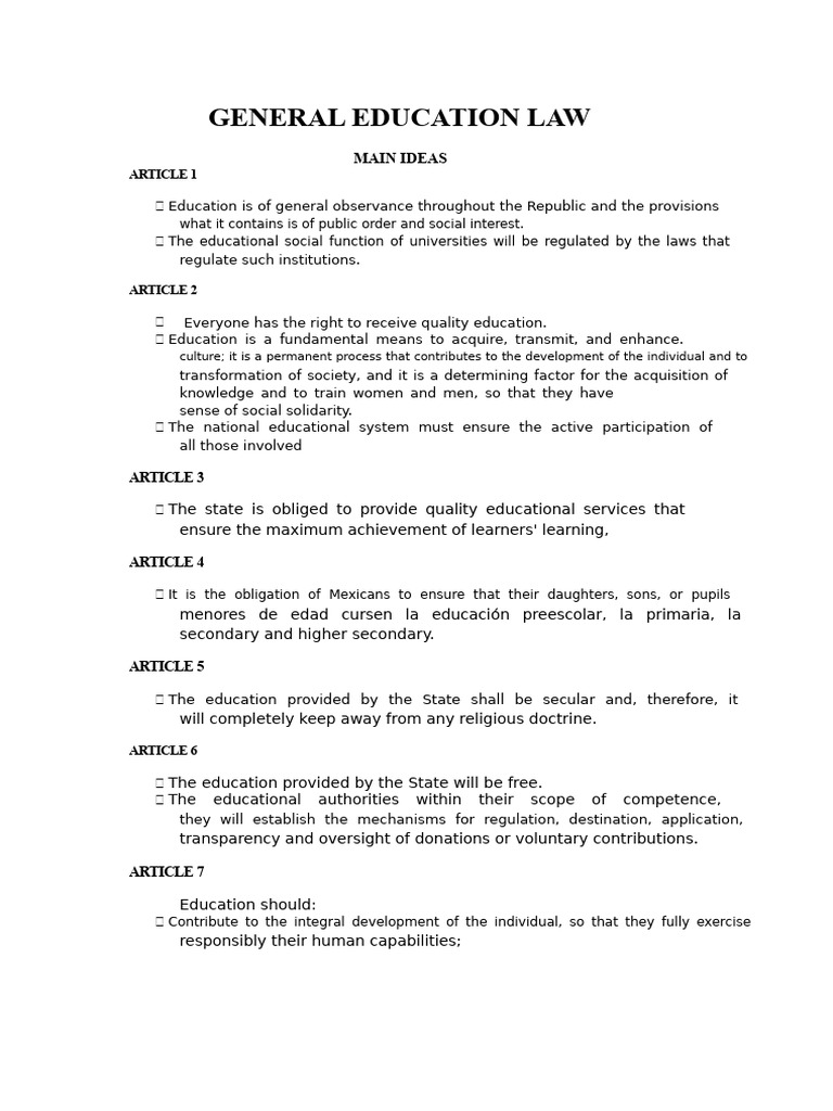 General Education Law Main Ideas | PDF | Academic Degree | Teachers
