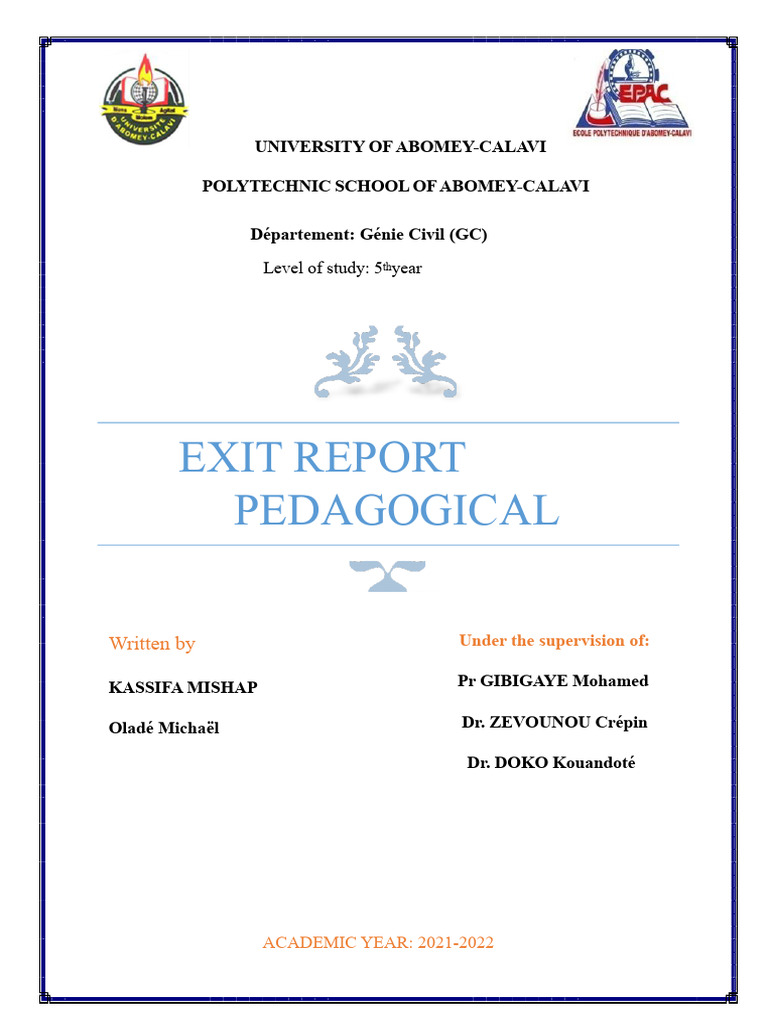 Report - Exit - ABALLO KASSIFA | PDF | Road | Road Surface