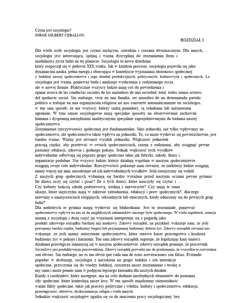 Czym Jest Socjologia - Jorge Gilbert Ceballos | PDF