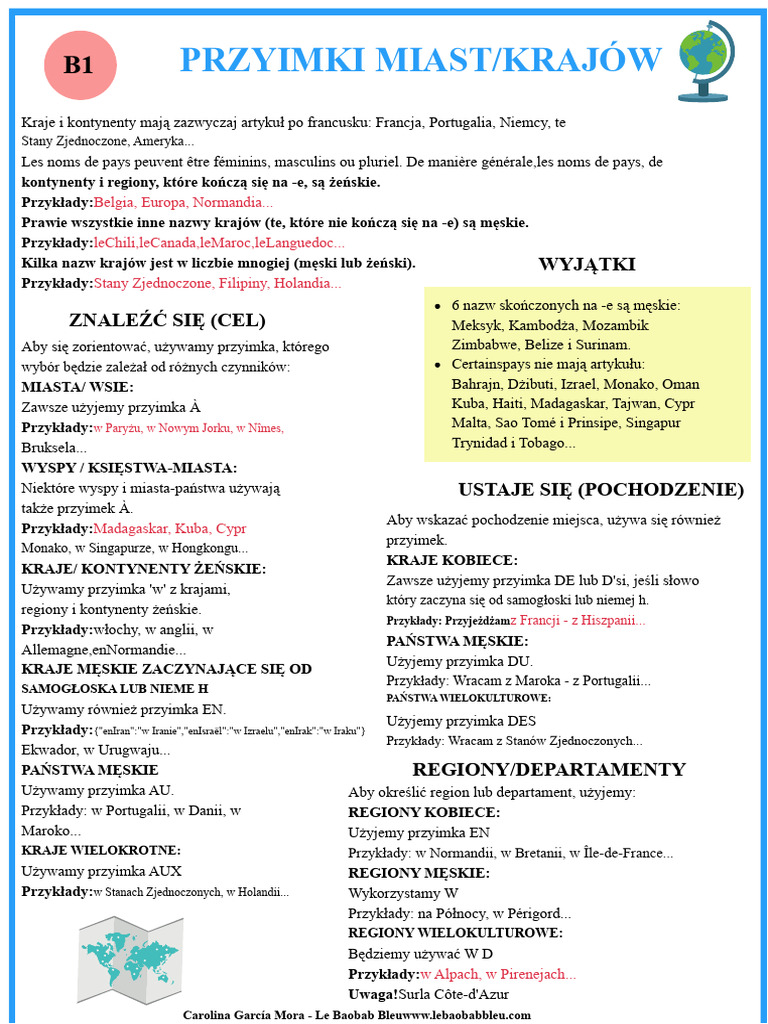 Karta - Przyimki Miast I Krajów (B1) | PDF