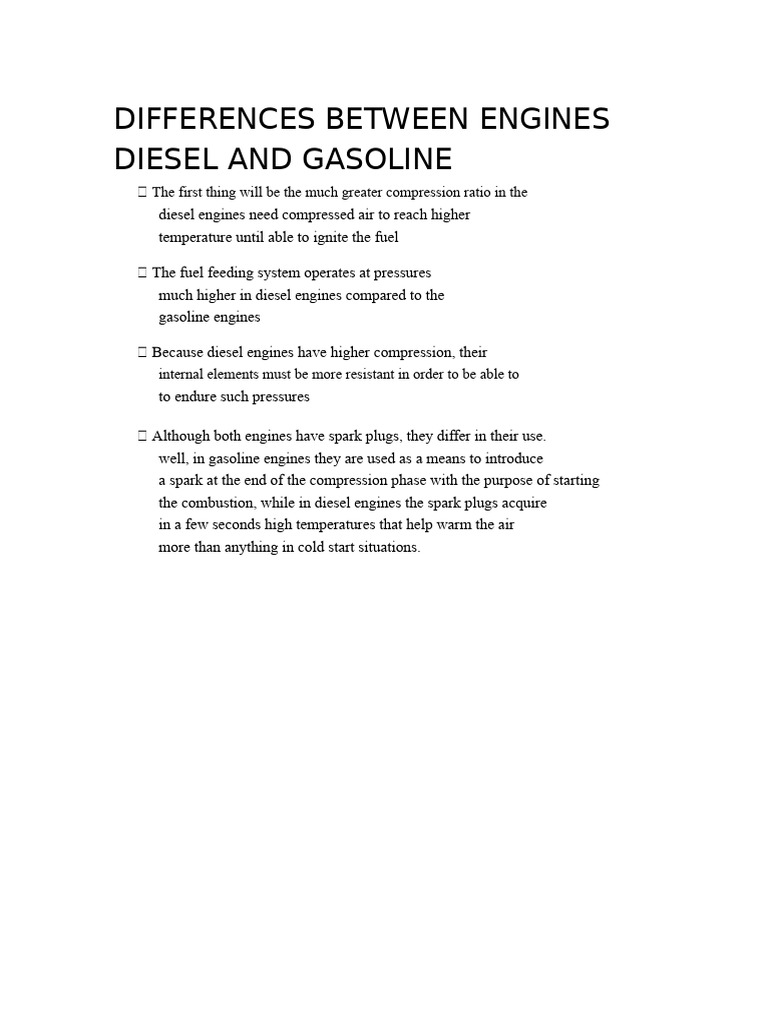 Differences Between Diesel and Gasoline Engines | PDF | Diesel Engine ...