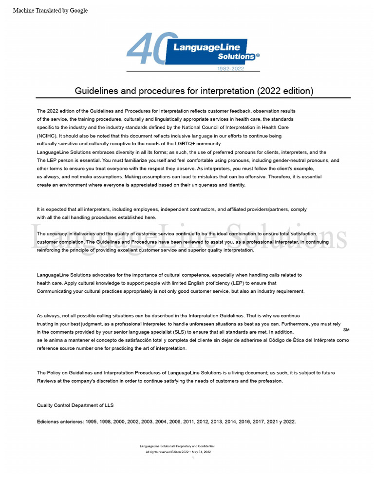 LLS Interpreting Guidelines and Procedures 2022 - 1682419204 | PDF ...