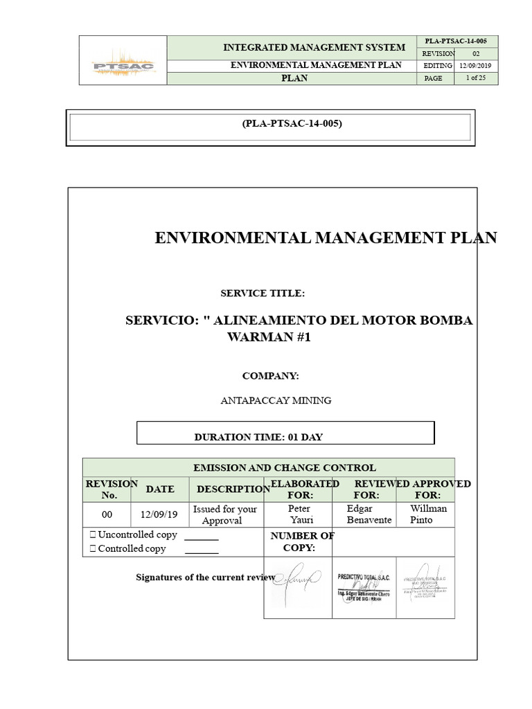 Environmental Management Plan - Ptsac - Antapaccay 2019 | PDF | Waste ...