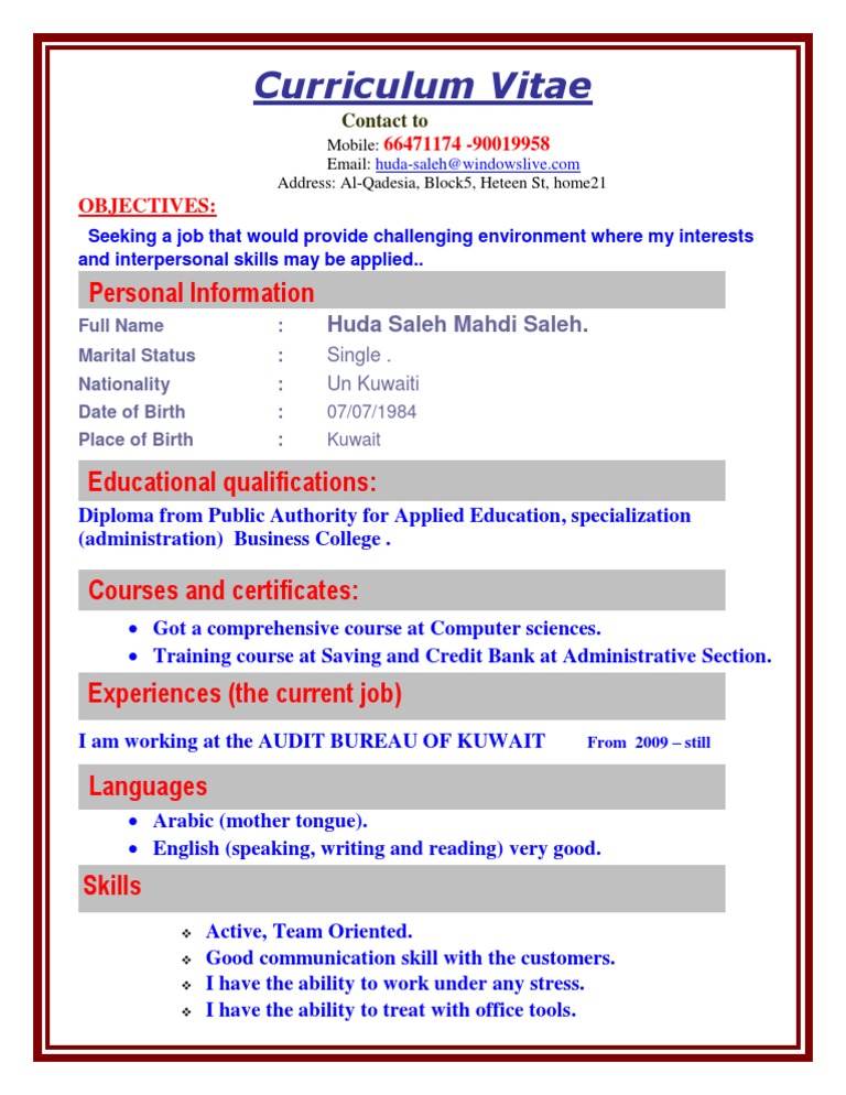 Huda Saleh's CV: Audit Bureau Experience | PDF