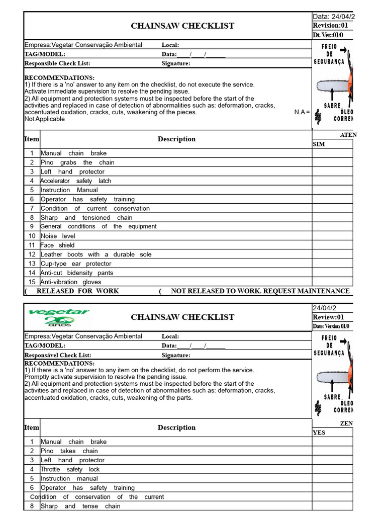 Chainsaw Checklist | PDF