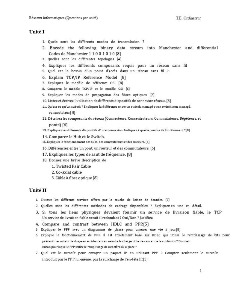 Questions sur les réseaux informatiques | PDF | Suite des protocoles ...