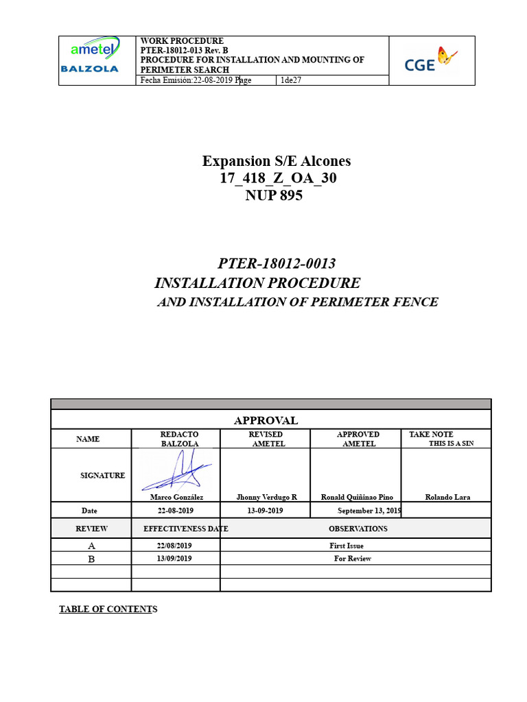 PTER-18012-013 - Procedure For The Installation of The Perimeter Fence ...