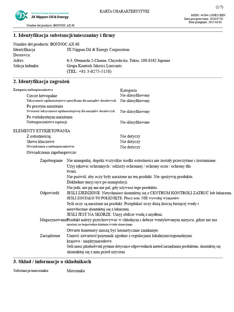 HTCM 1192 Bonnoc Ax68 MSDS GHS (02-02-2015) | PDF