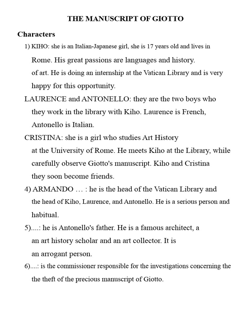 The Manuscript of Giotto Characters and Summary of The Plot | PDF